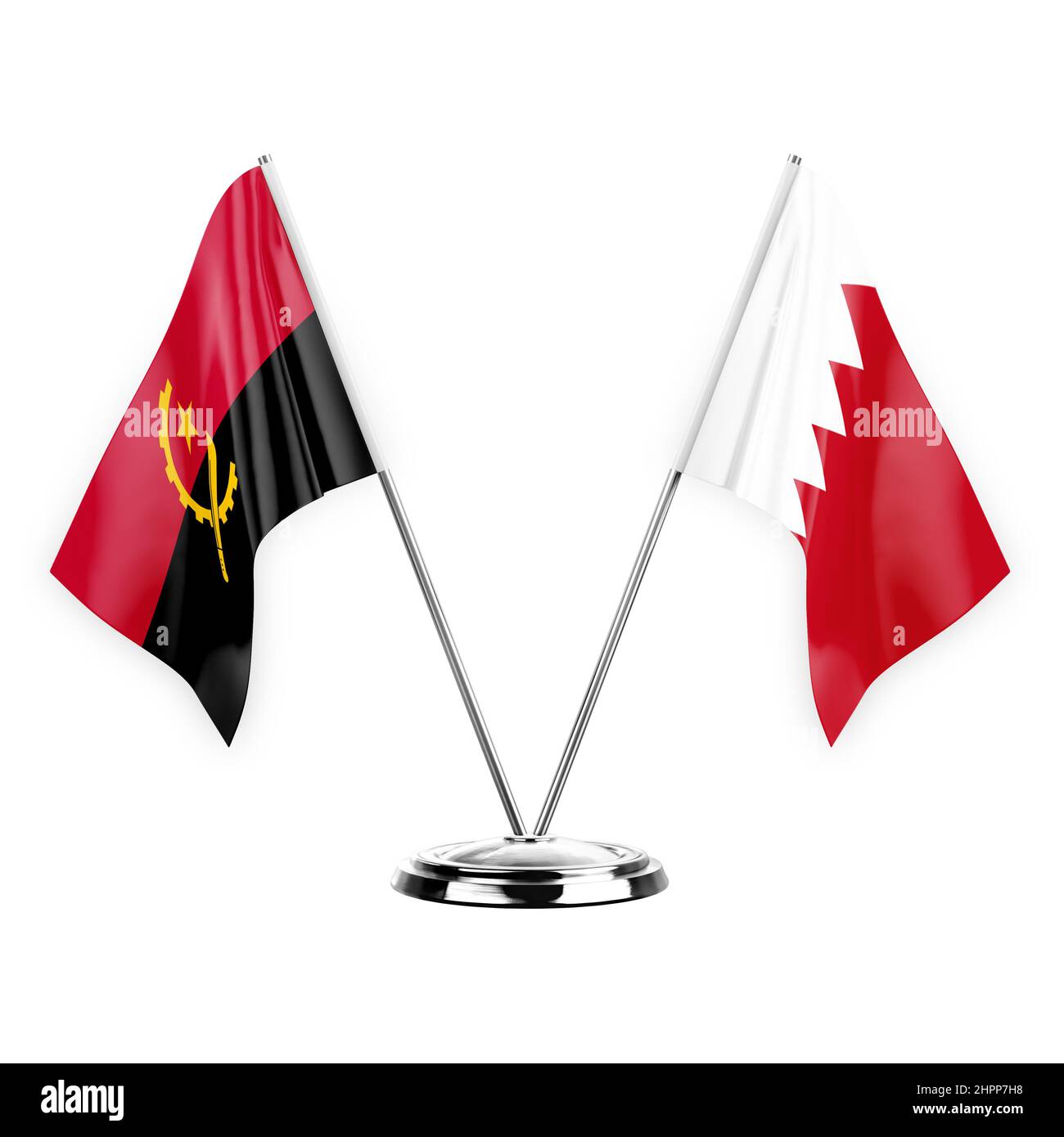 Two table flags isolated on white background 3d illustration, angola ...