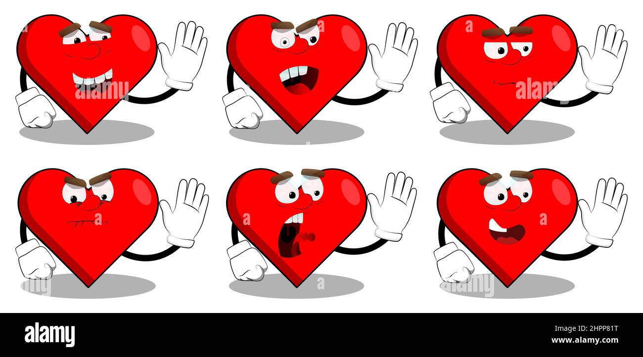 Heart Shape with waving hand as a cartoon character, funny red love ...