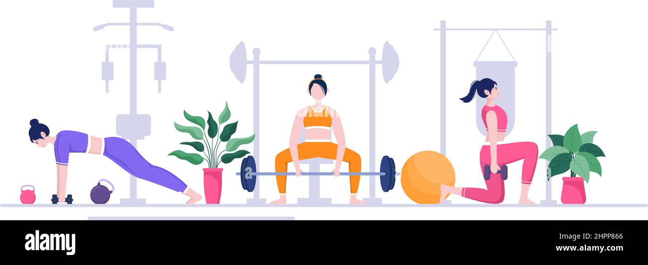 Workout Gym People Exercising Lifting Dumbbells and Weight, Jogging on ...