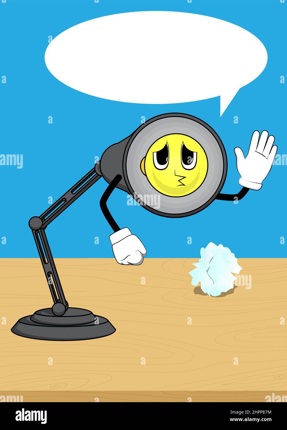 Night Table Lamp with waving hand. Office Light cartoon character with ...