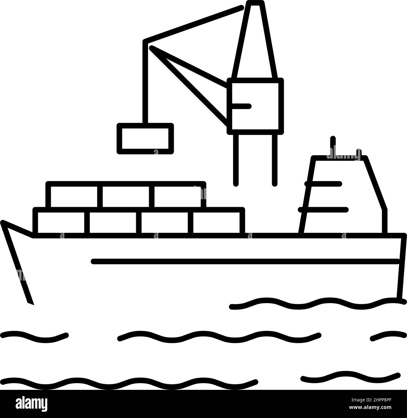 containers loading on ship in port line icon vector illustration Stock ...