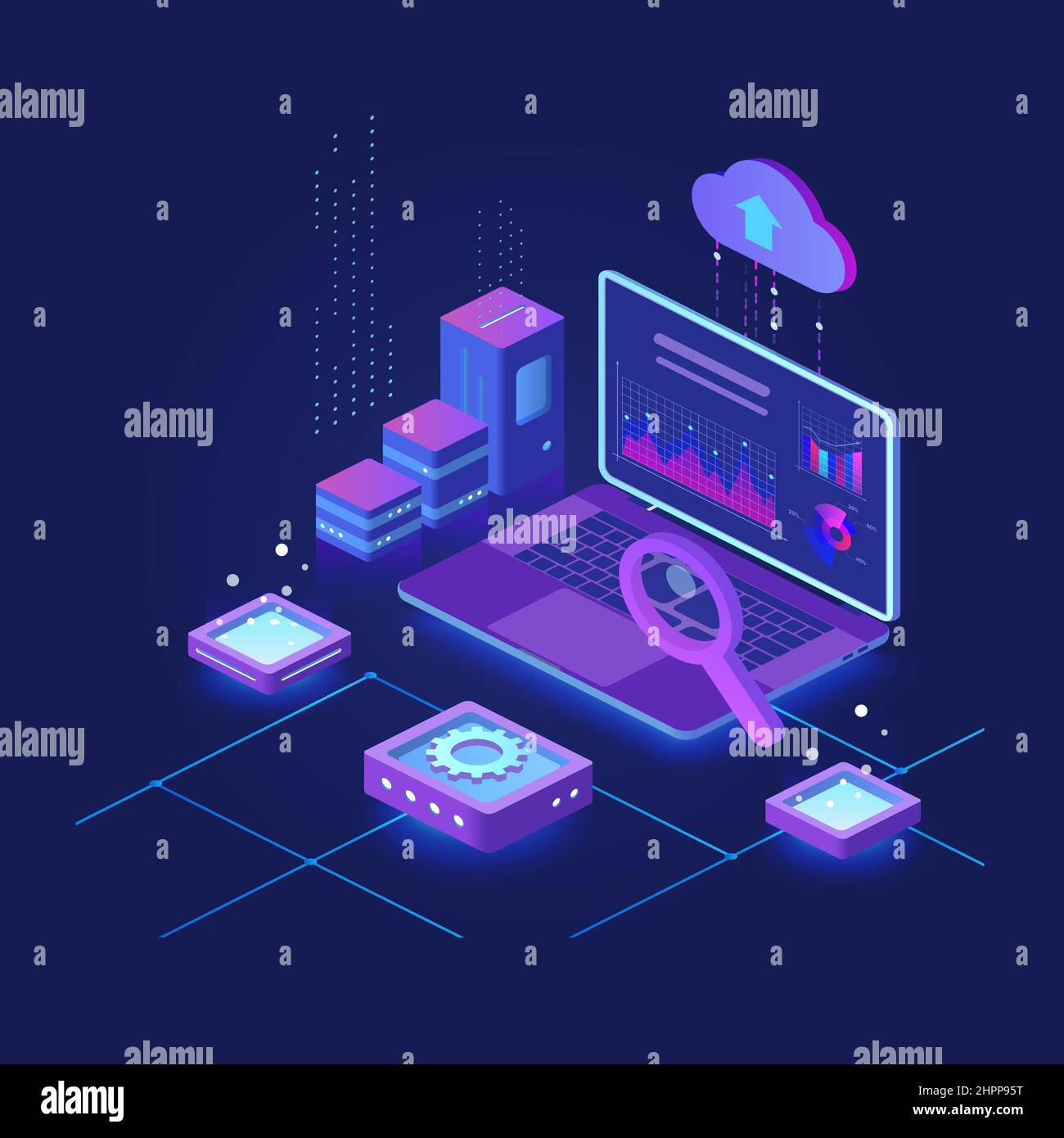 Computer magnifying and processing cloud data analysis base. Inspecting ...