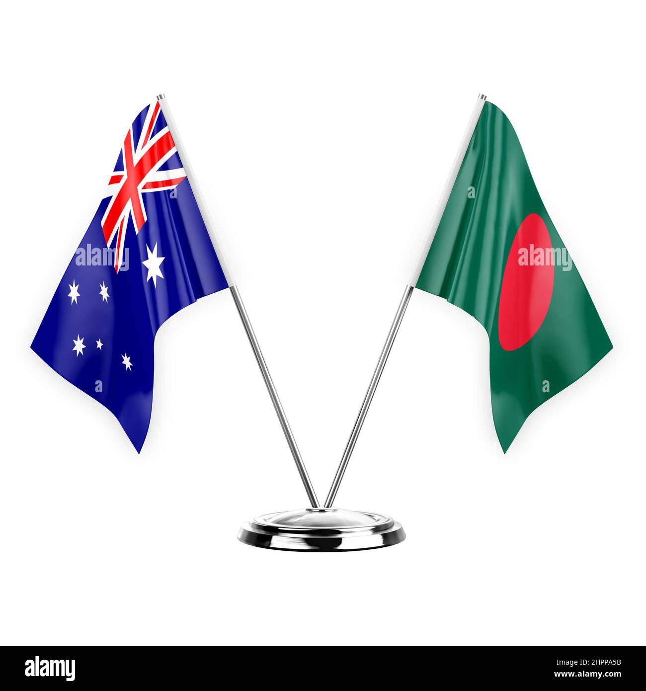 Two table flags isolated on white background 3d illustration, australia ...