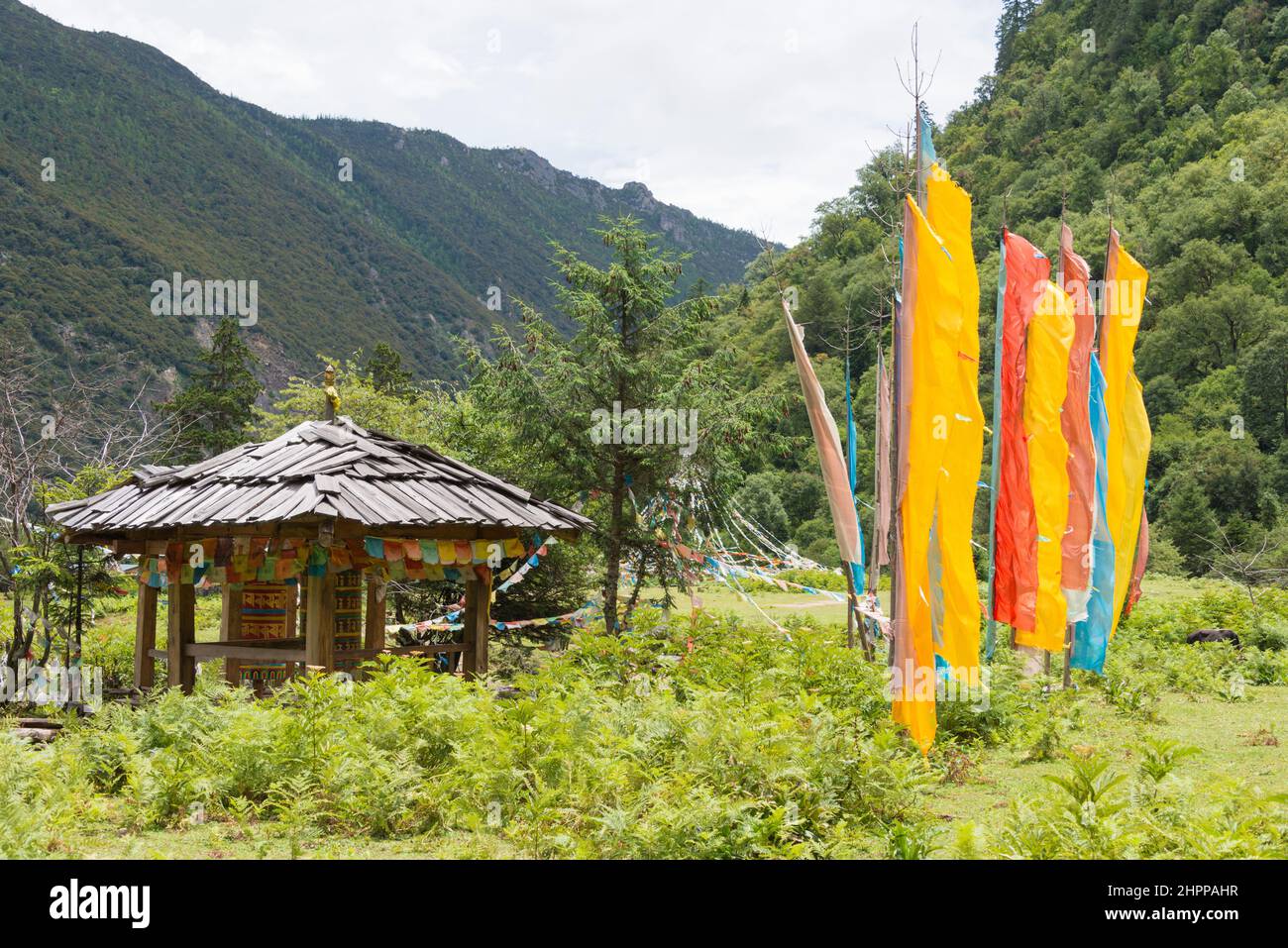 YUBENG, CHINA - Prayer flag at Yubeng Village. a famous landmark in the ...