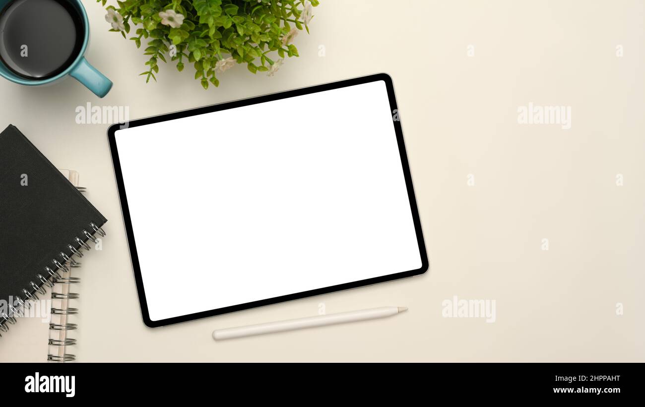 Simple white workspace background with digital tablet touchpad white ...