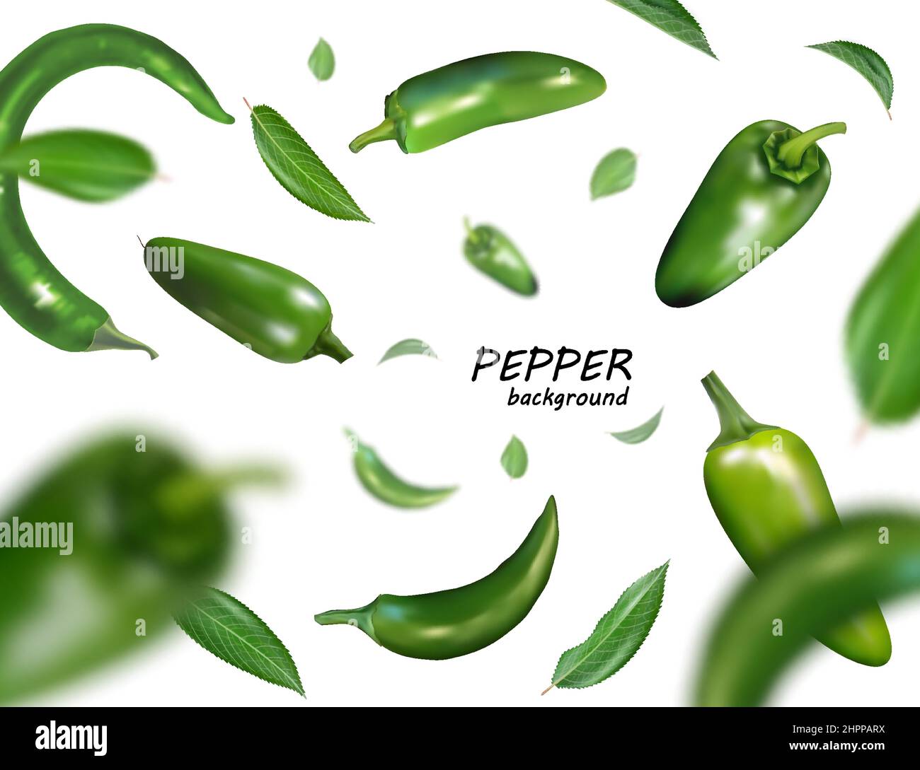 Falling green chili or chilli pepper isolated on white Realistic vector ...