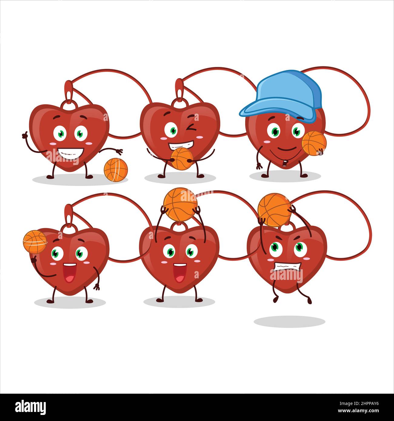 Talented red heart necklace cartoon character as a basketball athlete ...