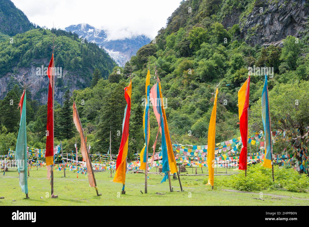 YUBENG, CHINA - Prayer flag at Yubeng Village. a famous landmark in the ...
