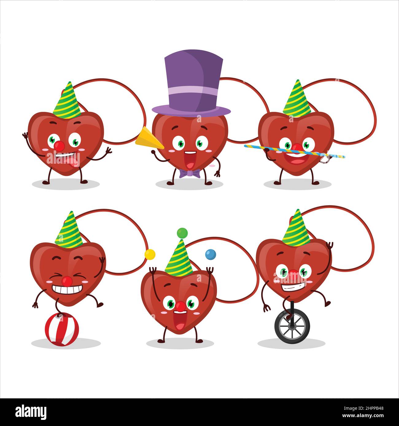 Cartoon character of red heart necklace with various circus shows ...