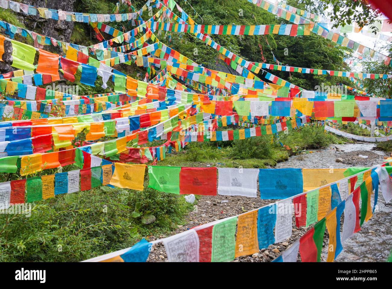 YUBENG, CHINA - Prayer flag at Yubeng Village. a famous landmark in the ...