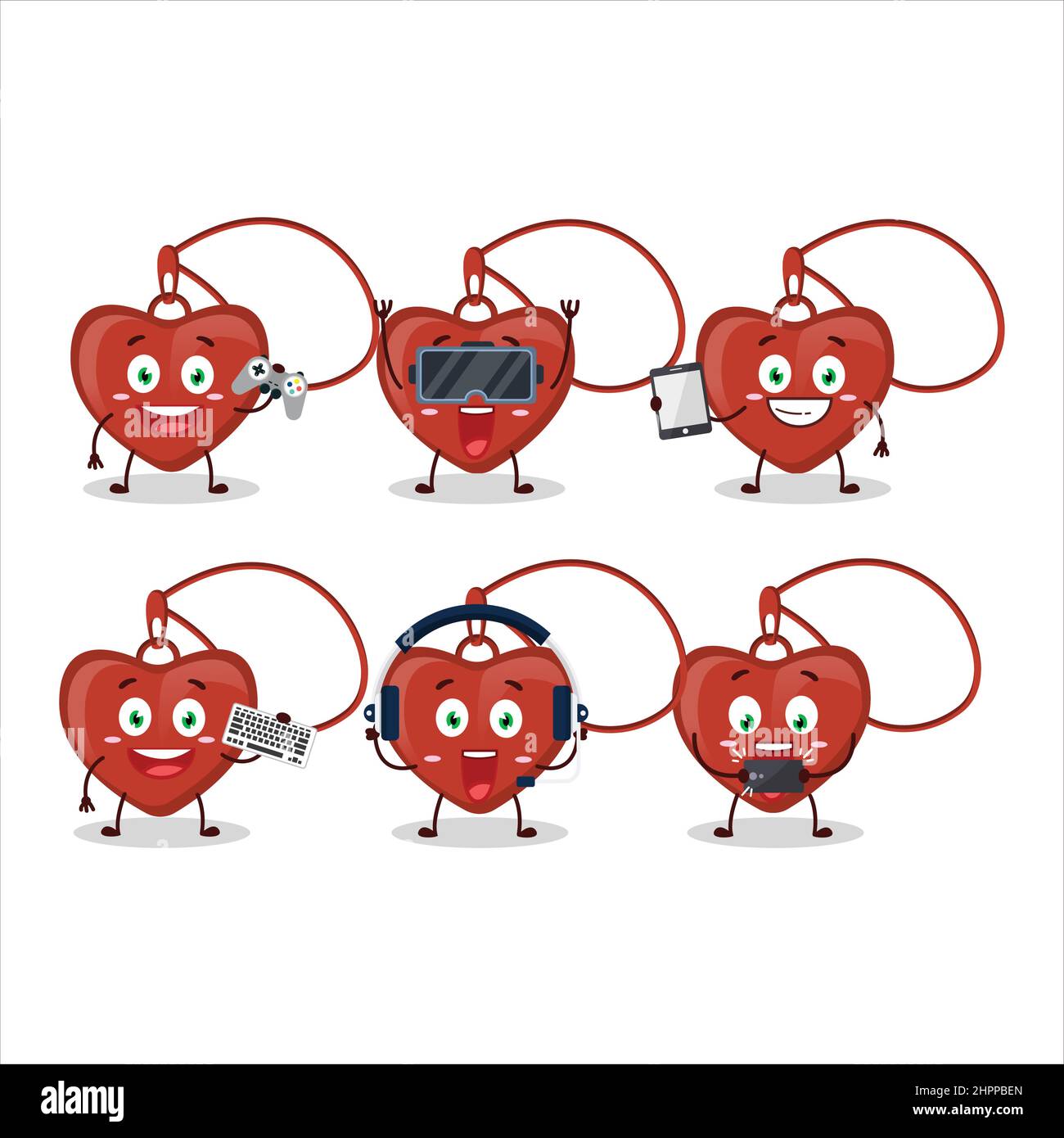 Red heart necklace cartoon character are playing games with various ...