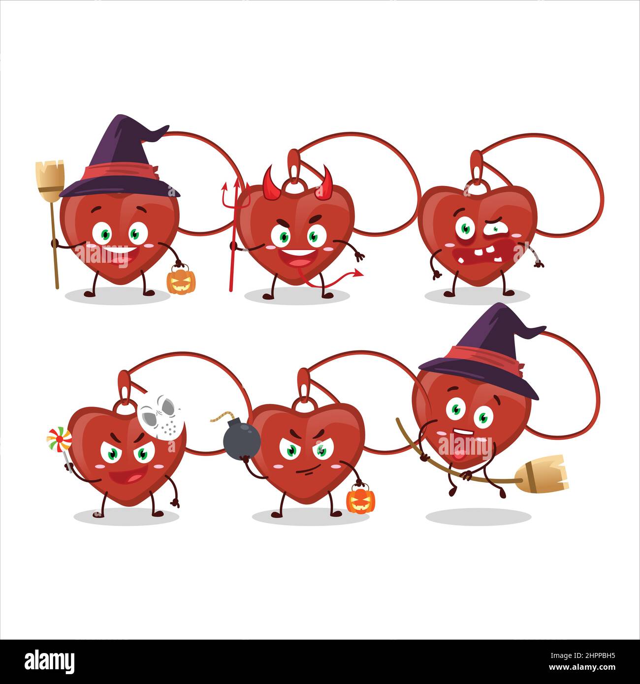 Halloween expression emoticons with cartoon character of red heart ...