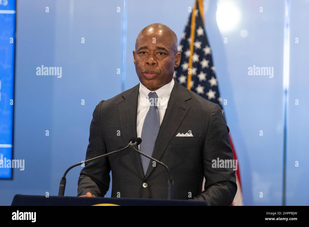 Mayor Eric Adams speaks during Governor Kathy Hochul announcement for ...