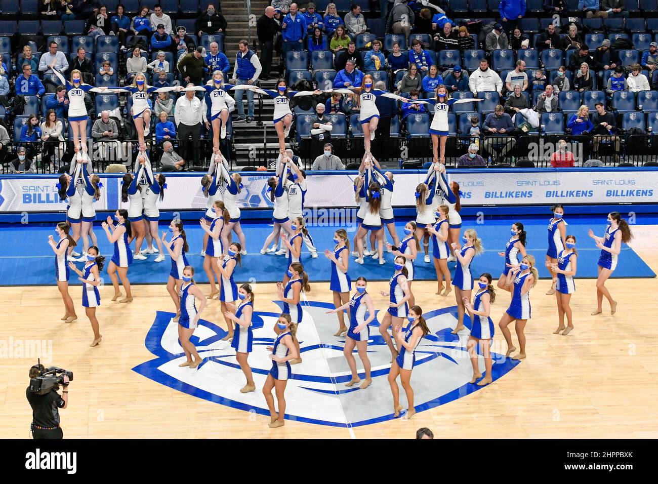 St. Louis, US, February 21, 2022: The Saint Louis cheer and dance teams ...