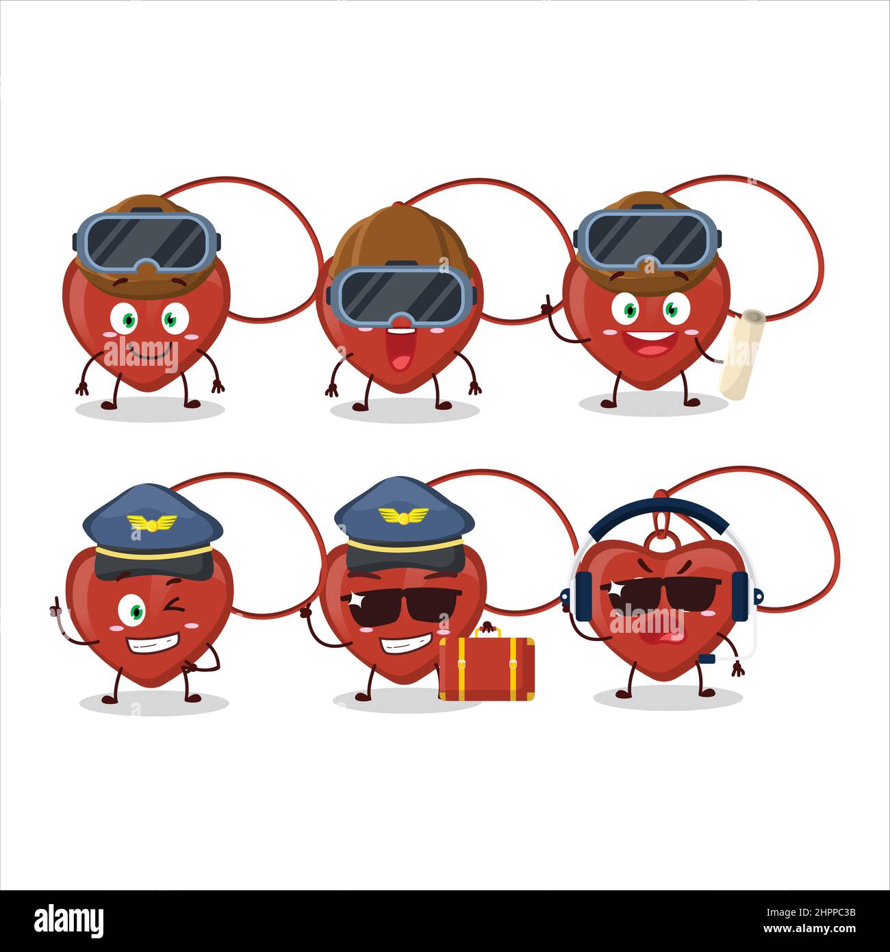 Pilot cartoon mascot red heart necklace with glasses. Vector ...