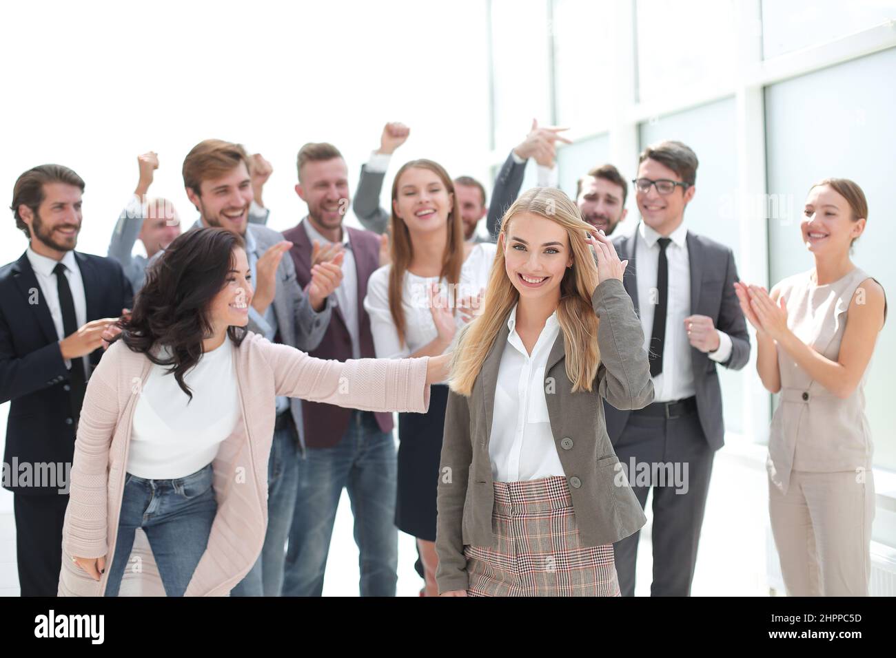 team of happy young like-minded people standing together Stock Photo ...