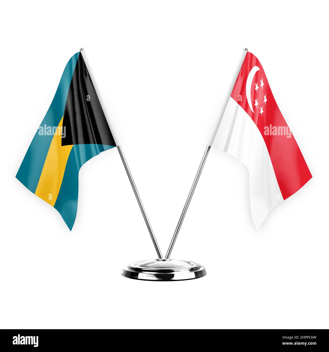 Two table flags isolated on white background 3d illustration, bahamas ...