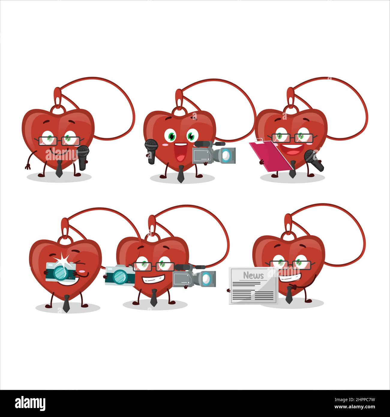 Character reporter red heart necklace cute mascot with microphone ...