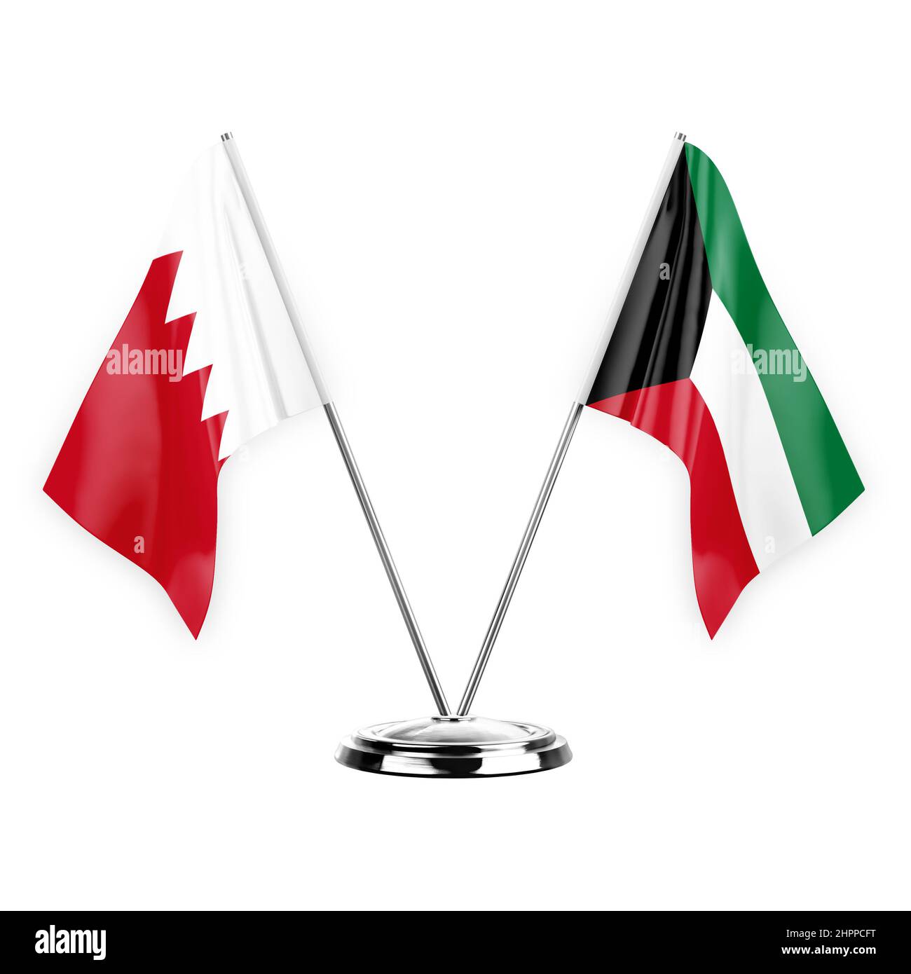 Two table flags isolated on white background 3d illustration, bahrain ...
