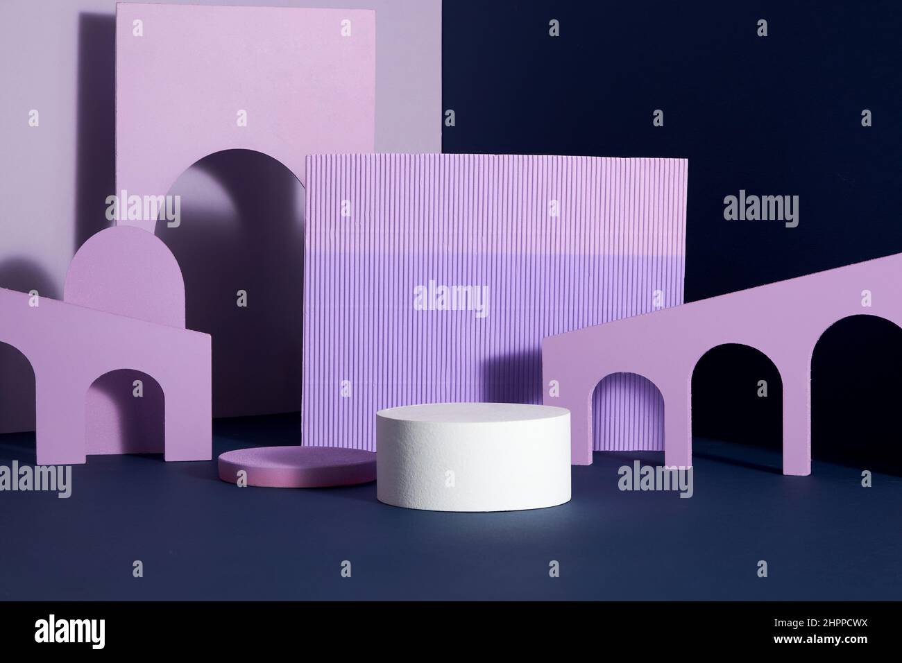 Purple arch wall with stairs and purple background, Podium, Product ...