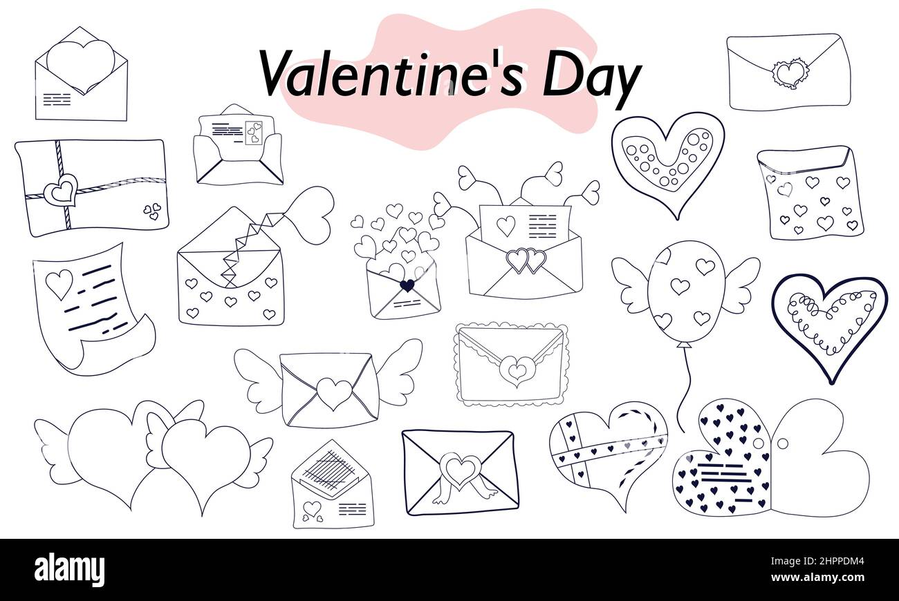 A set of items for Valentines Day. Envelopes, valentines, letters. In ...