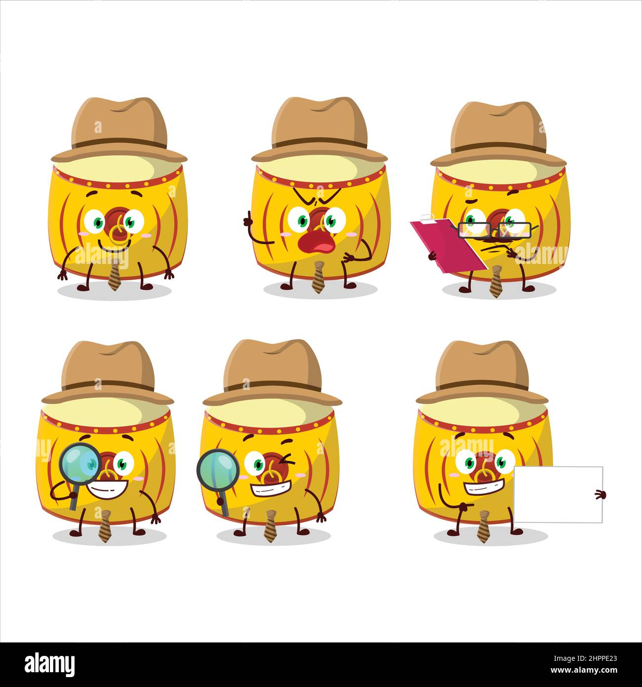 Detective yellow chinese drum cute cartoon character holding magnifying ...