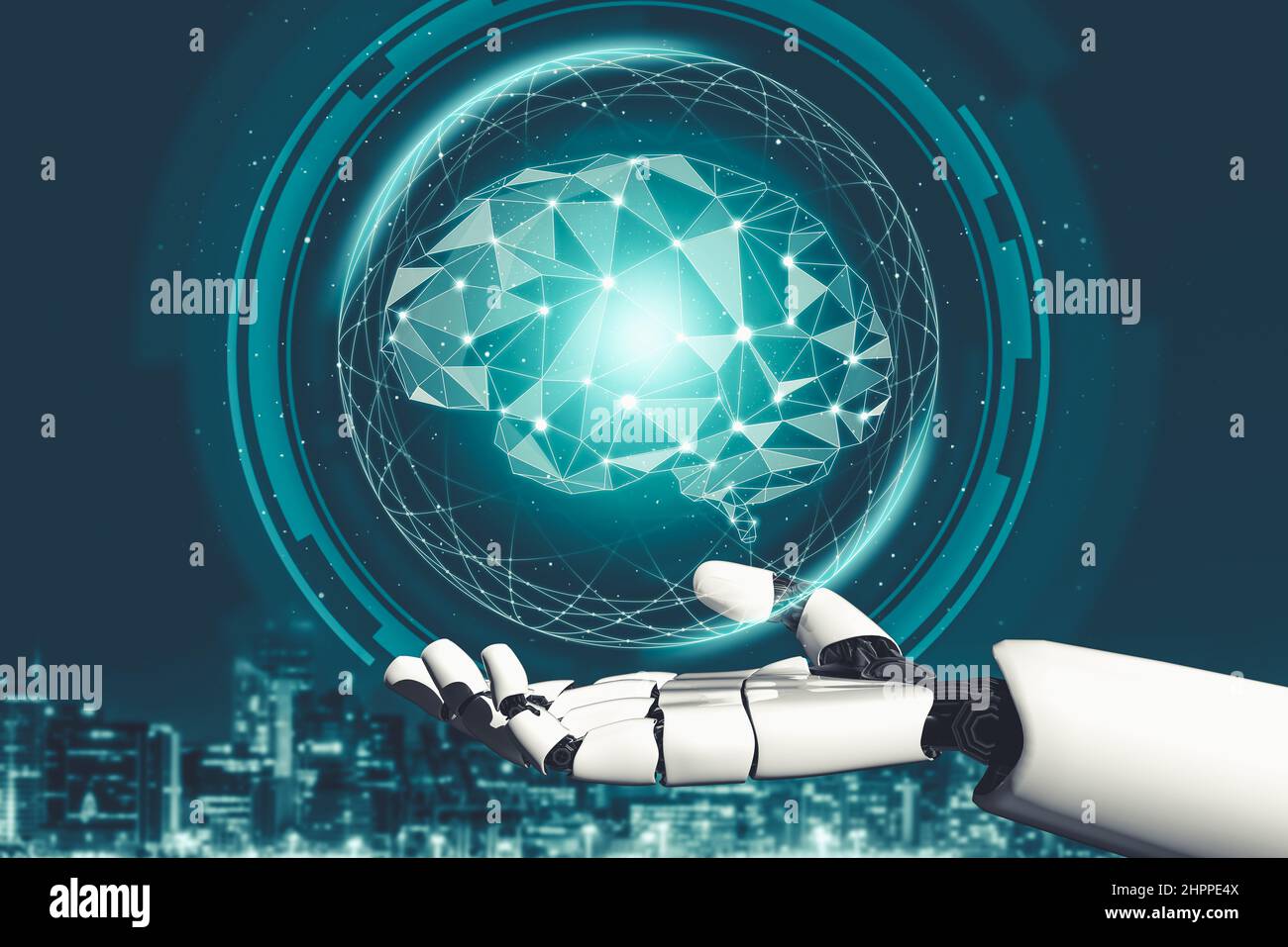 3D rendering futuristic droid robot technology development, artificial ...