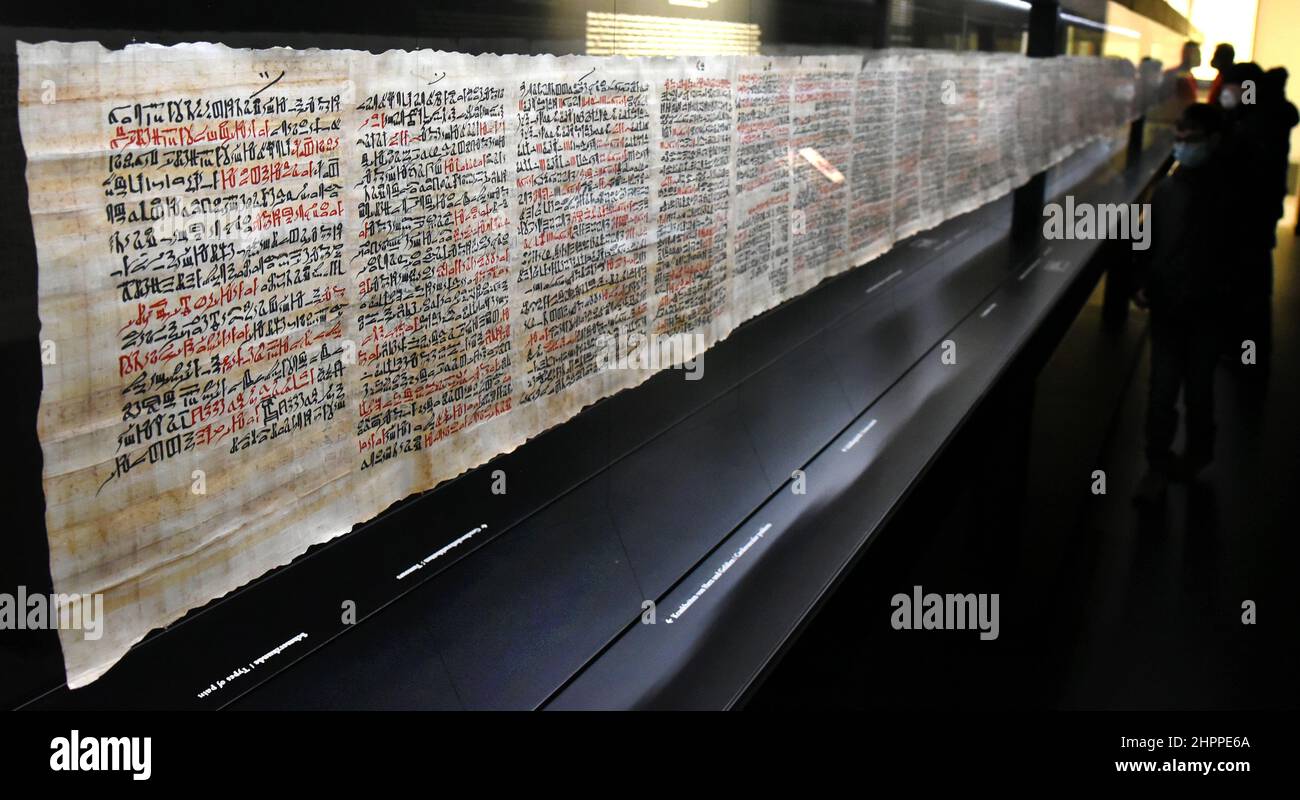 21 February 2022, Saxony, Leipzig: Visitors look at a replica of the ...