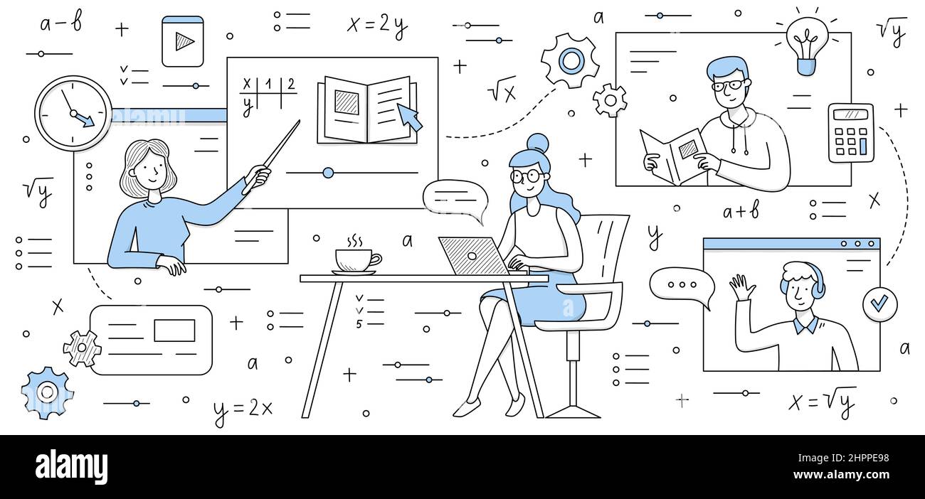 Online education, training, webinar. School or university students ...