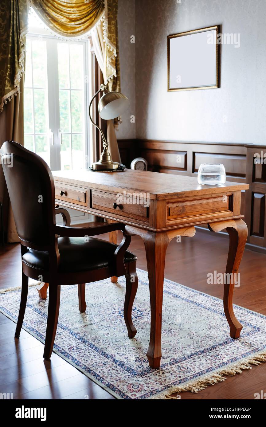 Image of Classic luxury Reading room and furnitures, interior design ...