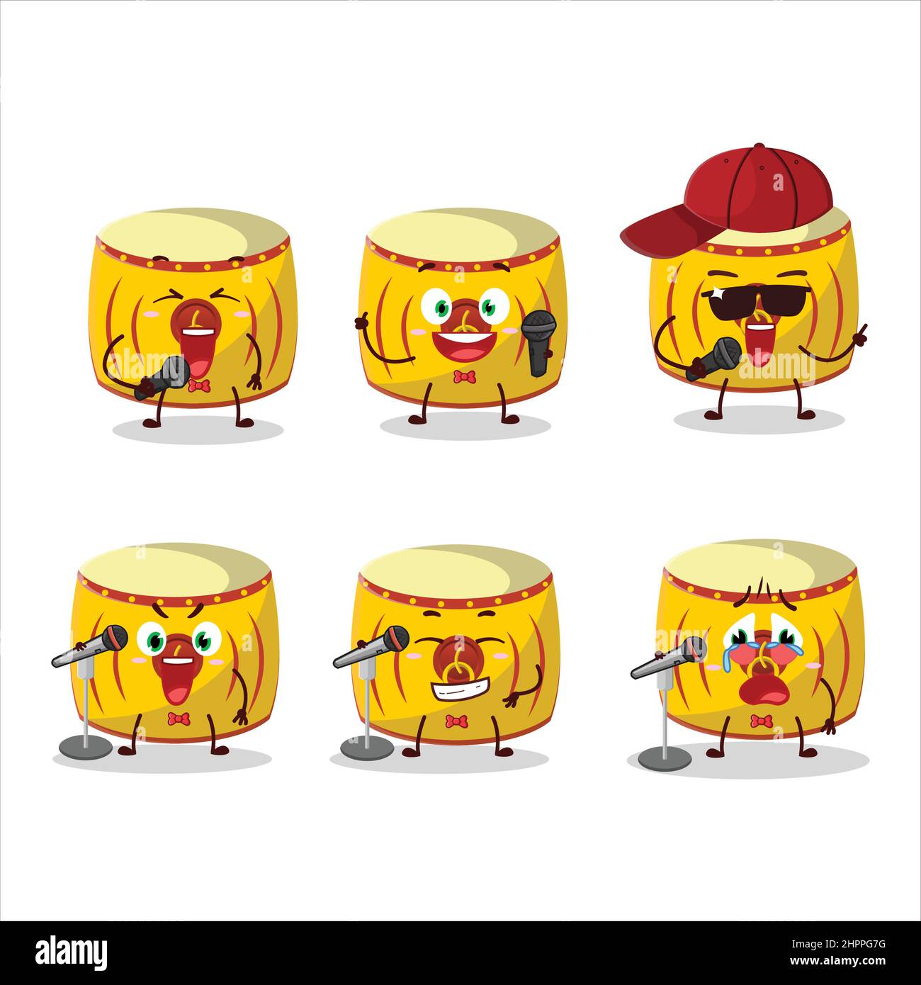 A Cute Cartoon design concept of yellow chinese drum singing a famous ...
