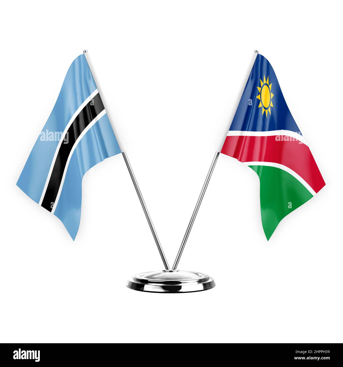Two table flags isolated on white background 3d illustration, botswana ...