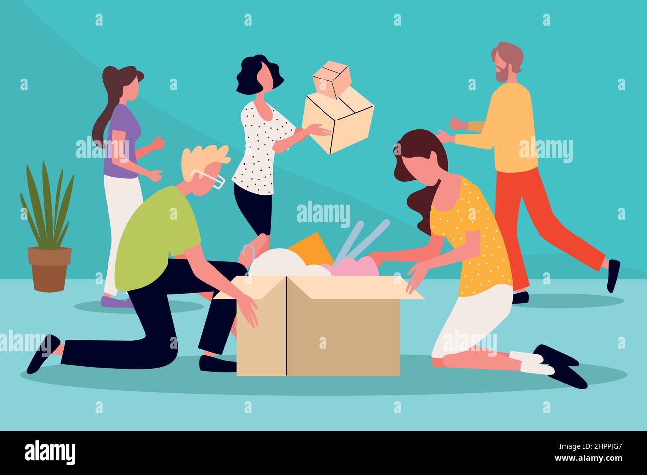 Team happy helpful volunteers Stock Vector Images - Alamy