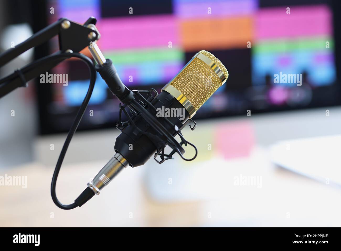 Professional sound recording studio with microphone and speaker Stock ...