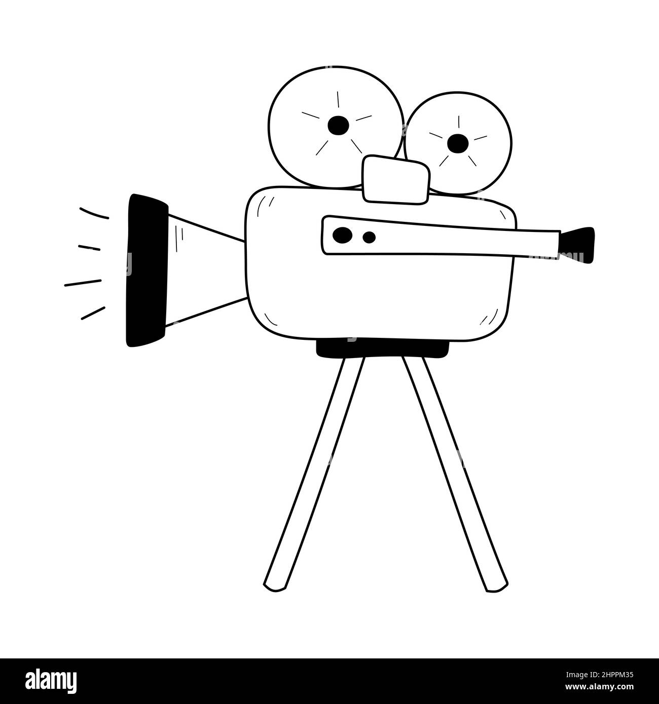 Retro video camera line icon. Old camera isolated doodle drawing ...