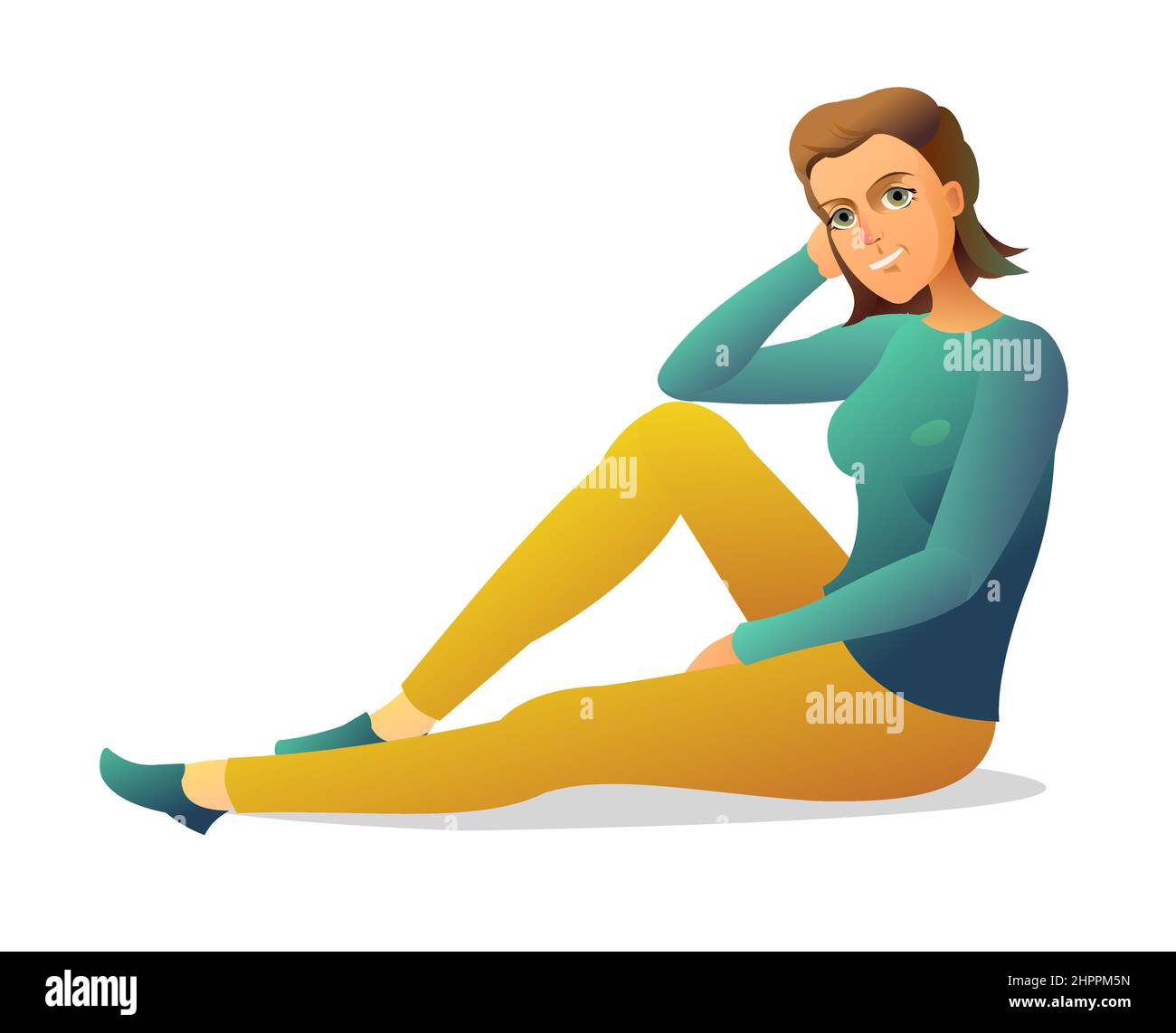 Cartoon sitting woman in dress hi-res stock photography and images - Alamy
