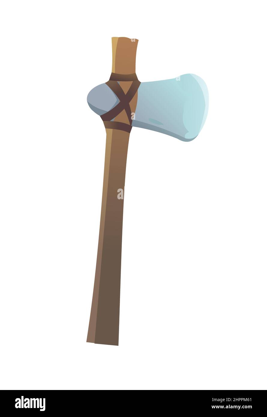 Ancient mans stone ax with wooden handle. Cartoon style. Object ...