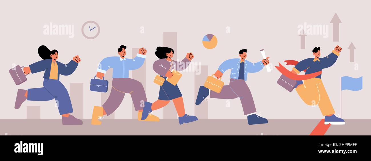 Business career competition with people race. Vector flat illustration ...