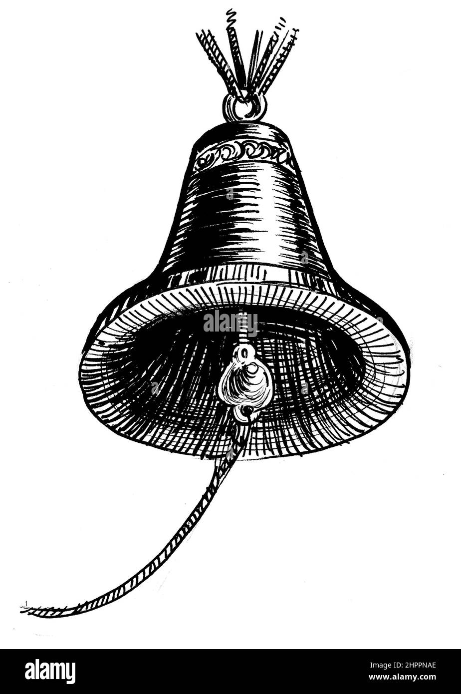 Big bell. Ink black and white drawing Stock Photo - Alamy