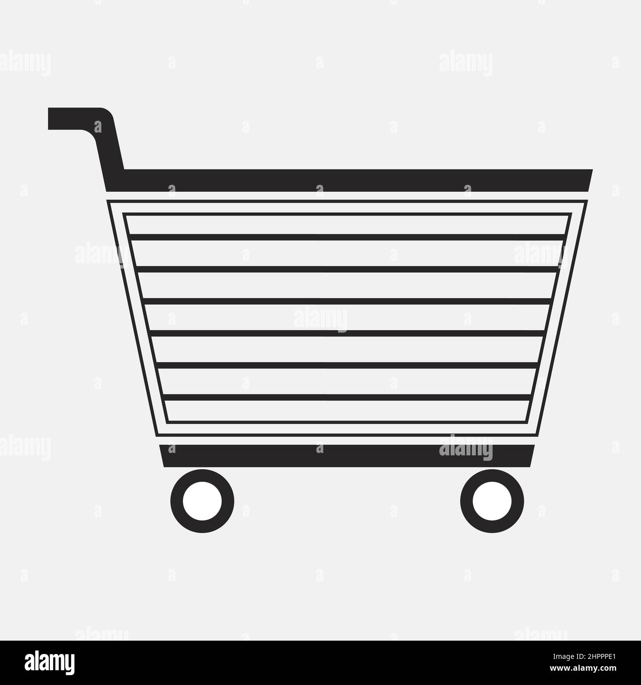 Shopping cart with metal basket mesh. Black trolley silhouette. Side ...