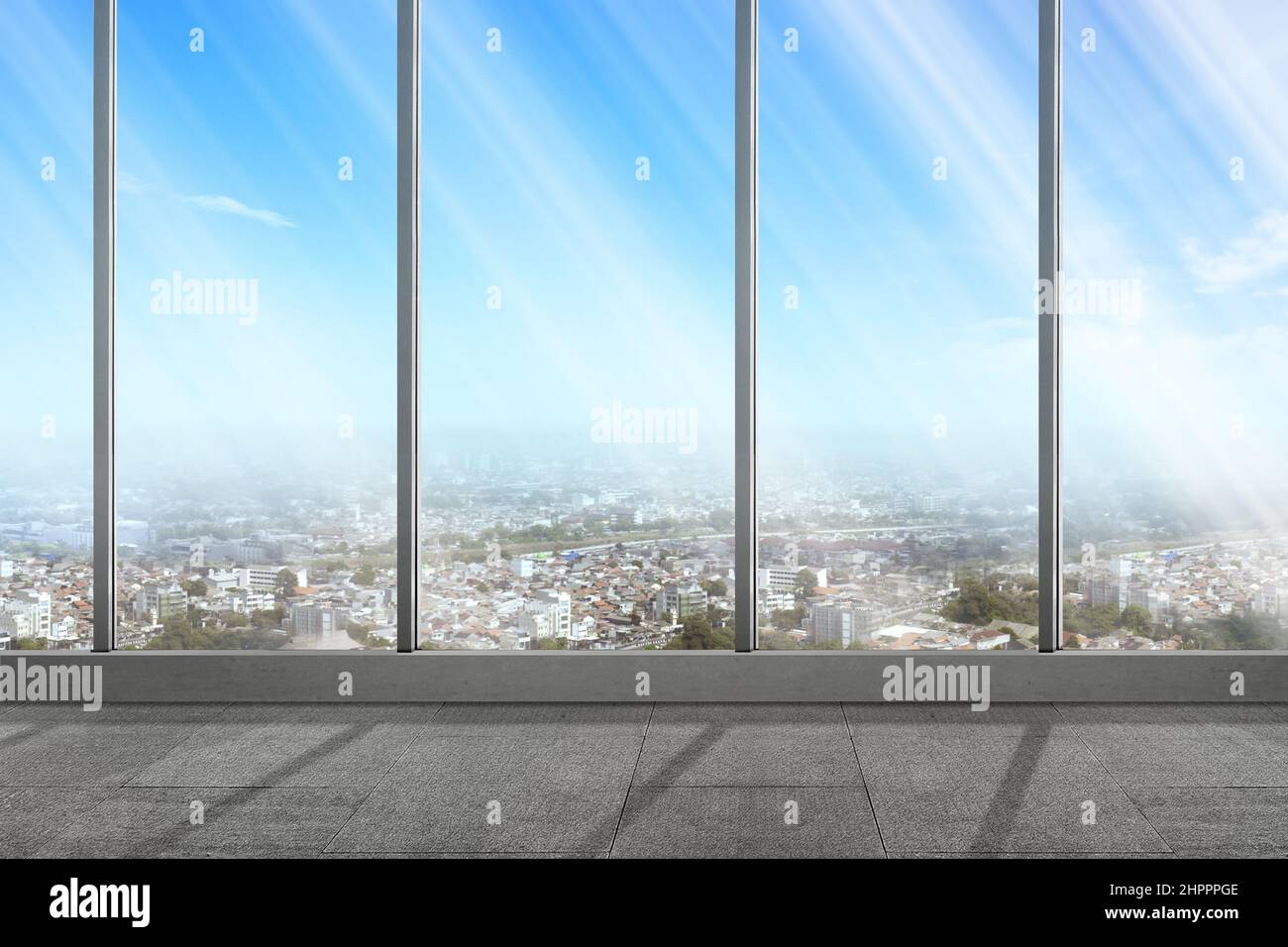 Office building with window glass and view of modern cityscapes ...