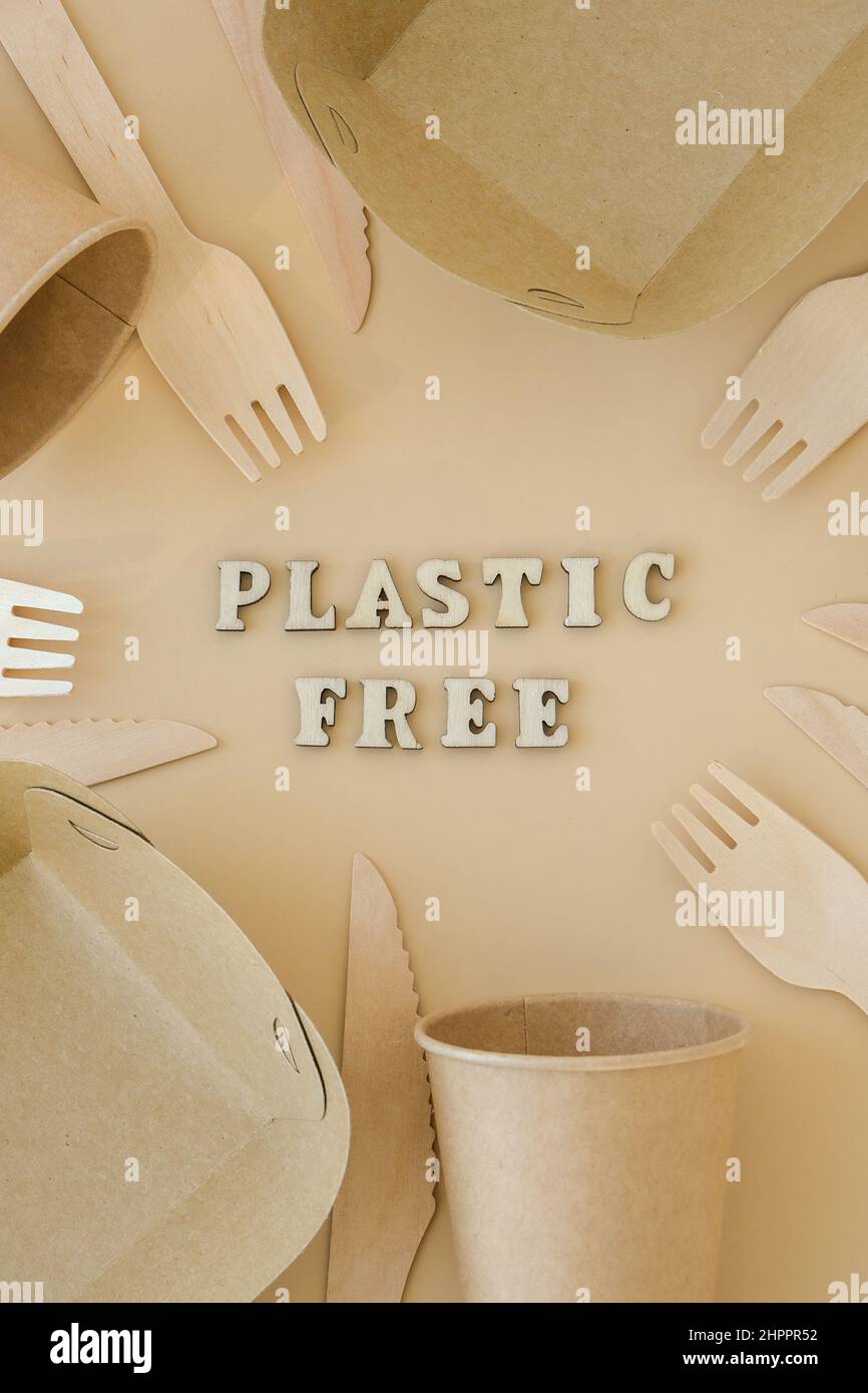 PLASTIC FREE text around Eco friendly, disposable, recyclable ...