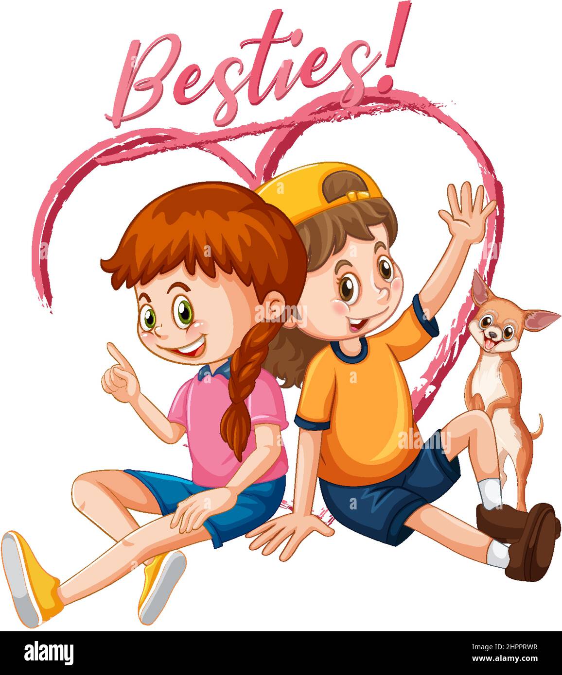 Best friend girls cartoon character with besties lettering illustration ...