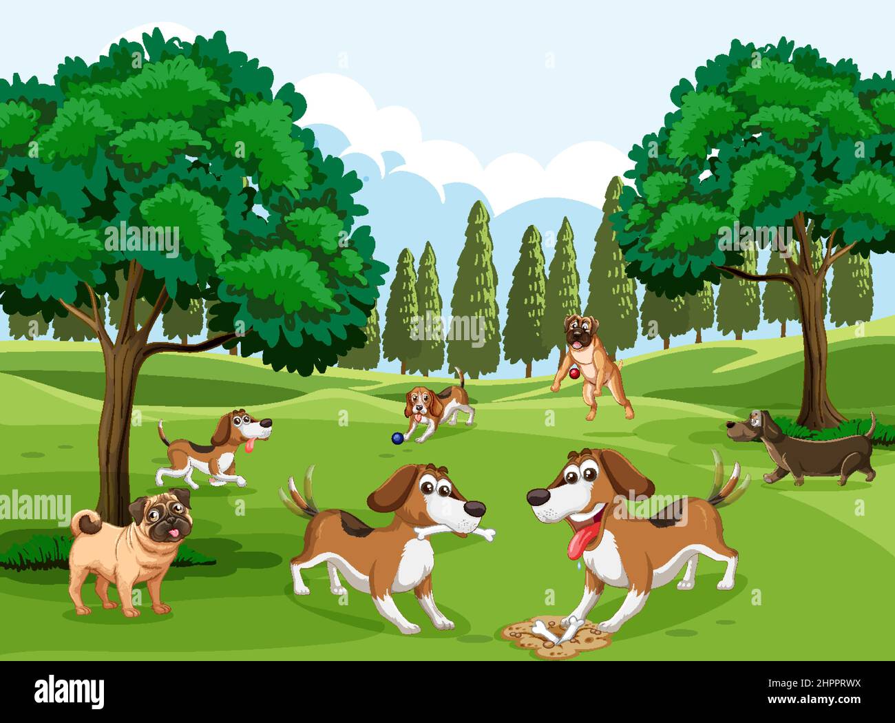 Many dogs running in the park illustration Stock Vector Image & Art - Alamy