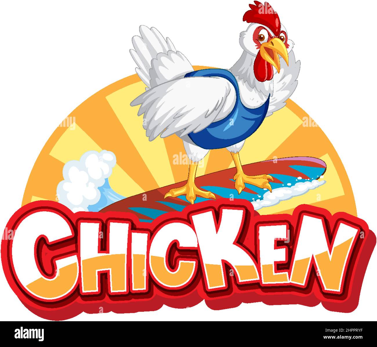 Surfing chicken cartoon character logo illustration Stock Vector Image ...