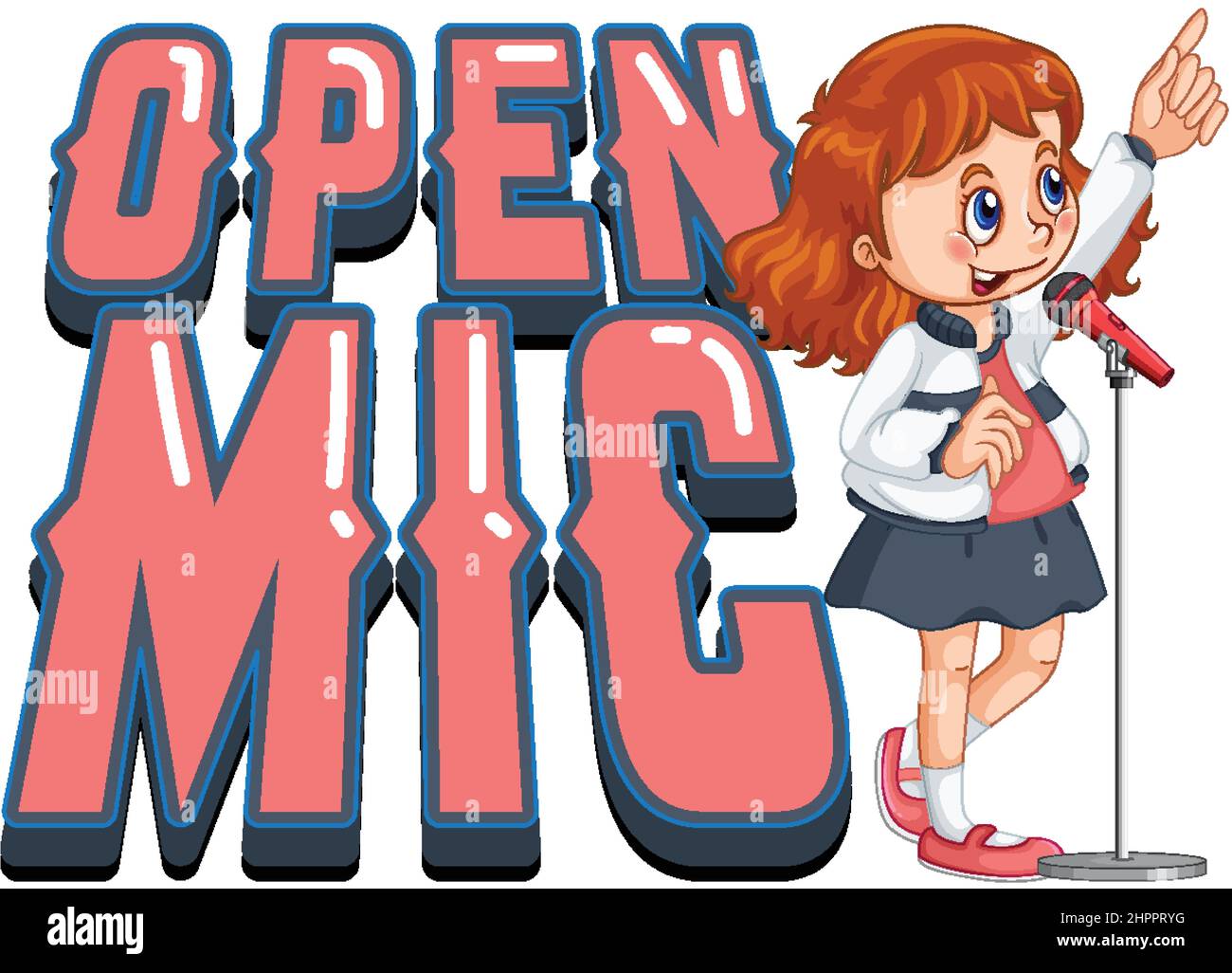 Open mic logo design with singer girl cartoon character illustration ...