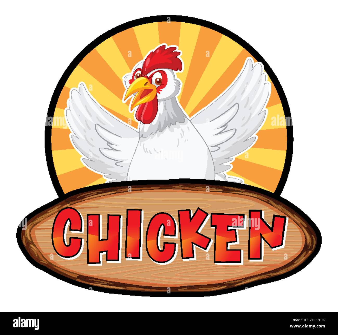 Chicken word banner with a chicken cartoon character illustration Stock ...