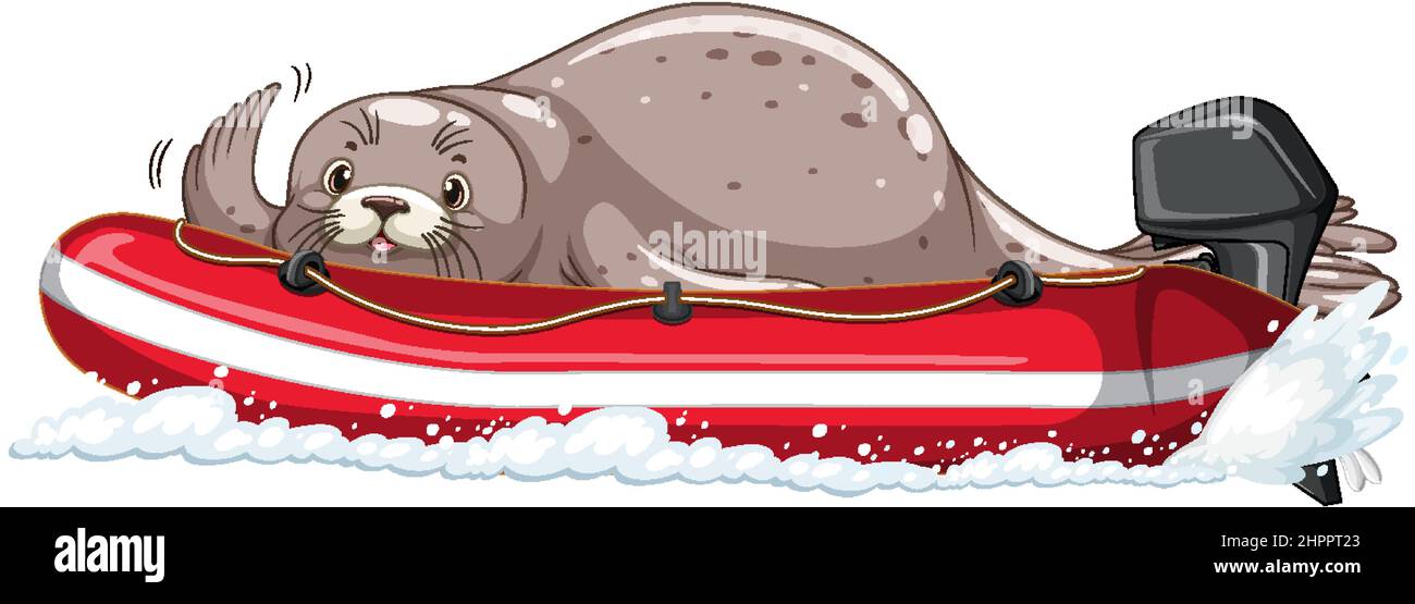 Seal on inflatable boat in cartoon style illustration Stock Vector ...