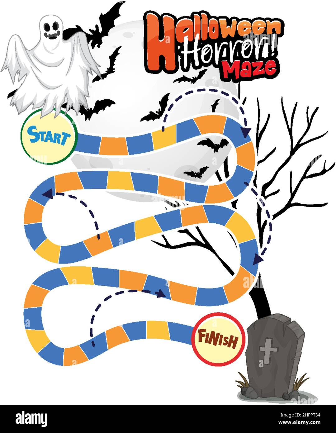 Snake and ladders game template in Halloween theme illustration Stock ...