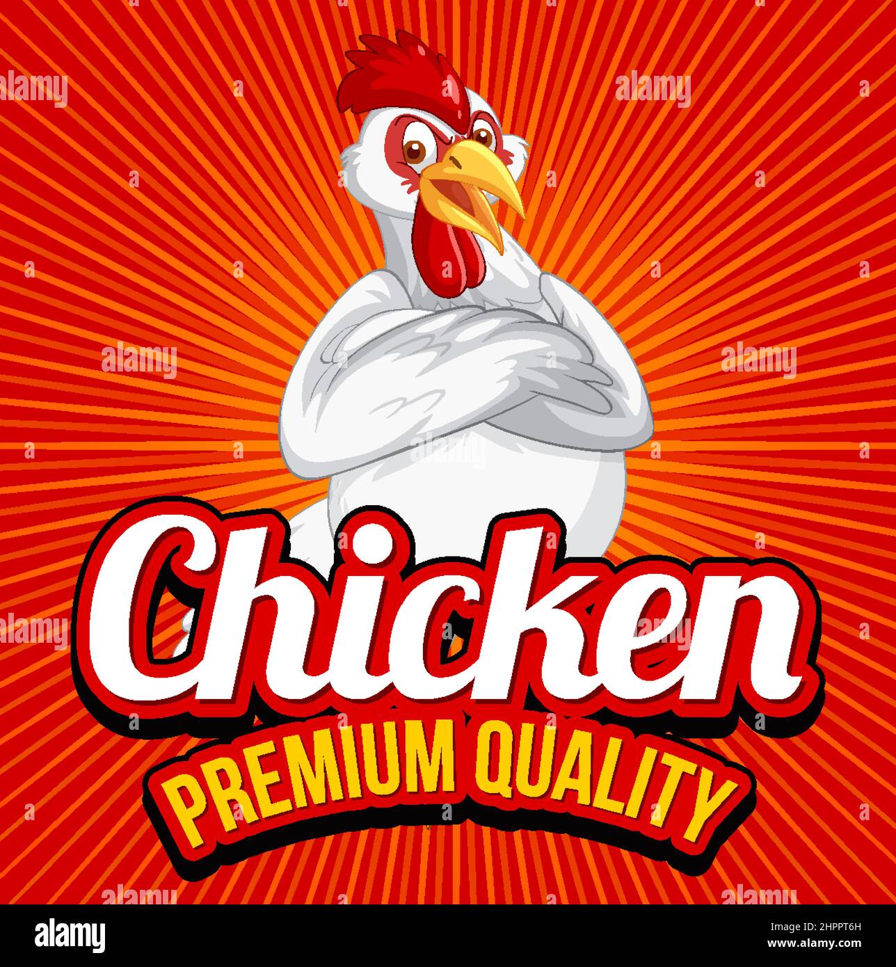 Chicken premium quality banner with white chicken cartoon character ...